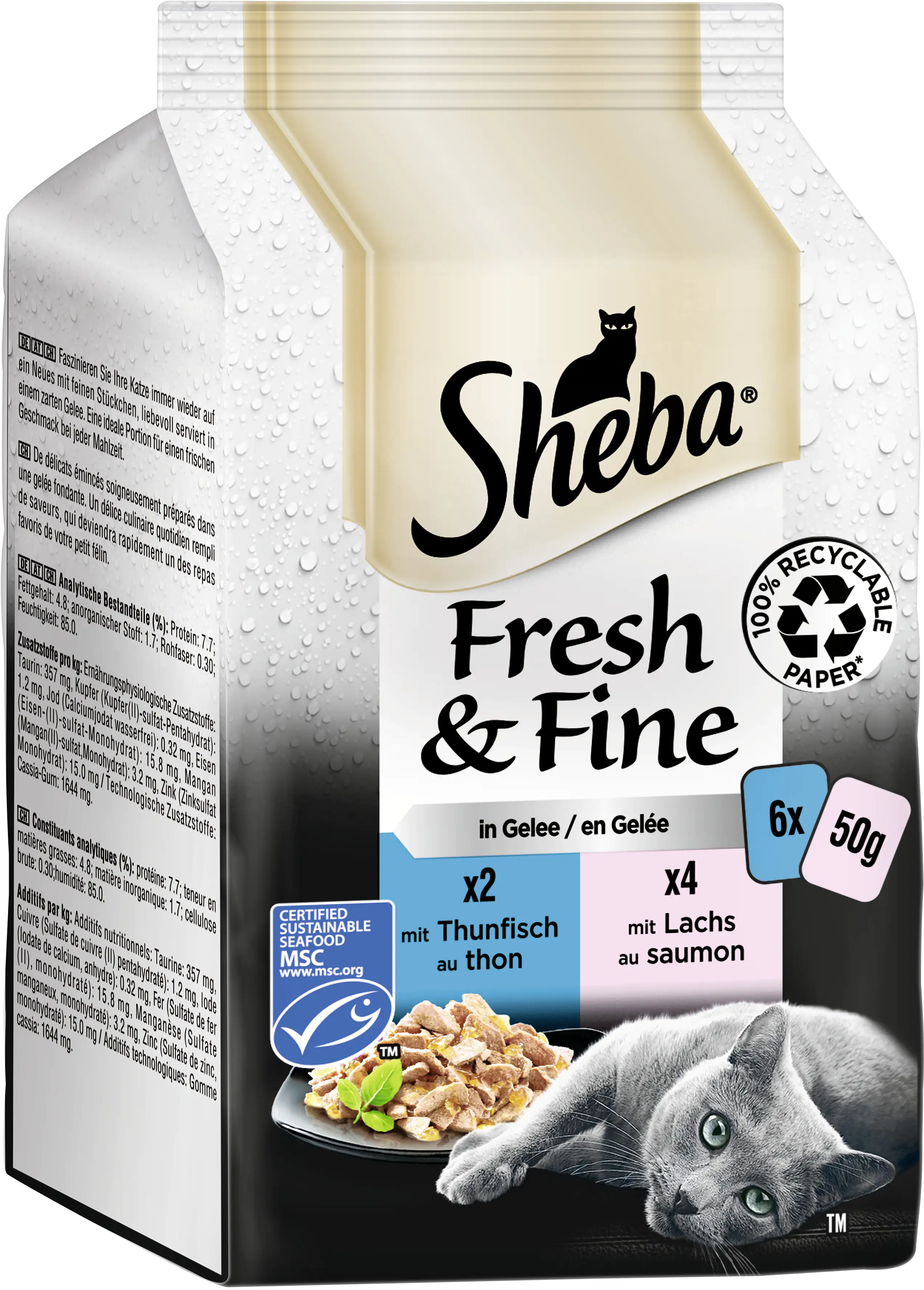 Sheba Fresh & Fine in Gelee mit Thunfisch & Lachs Katzenfutter 6 x 50 g ...