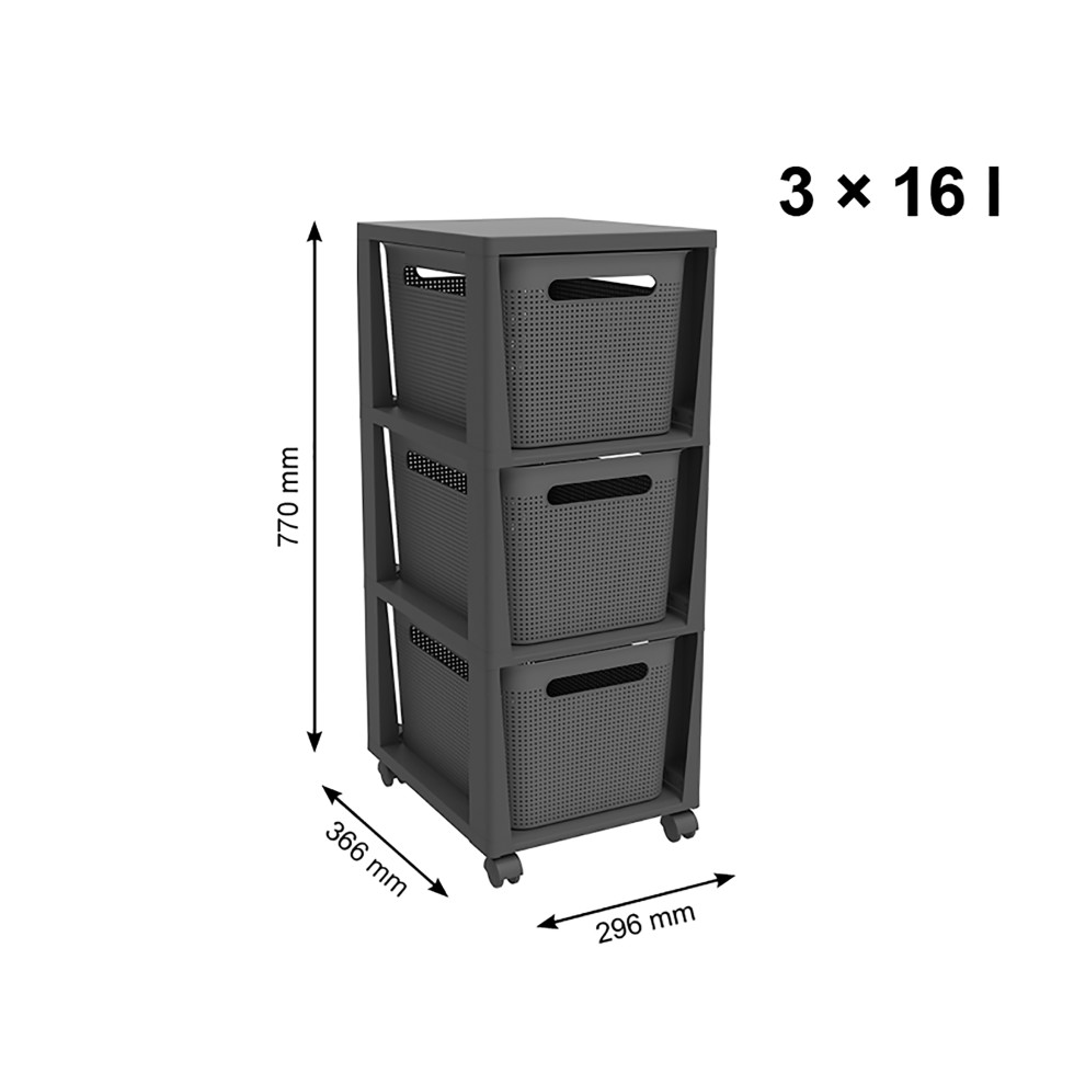 Rotho Schubladenbox Tower 3 x 16 L Brisen mit Rollen anthrazit kaufen ...