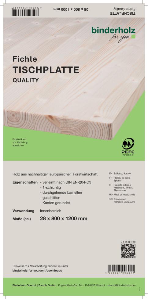 Tischplatte Fichte Oberfläche geschliffen 120 x 80 cm 28 mm kaufen ...