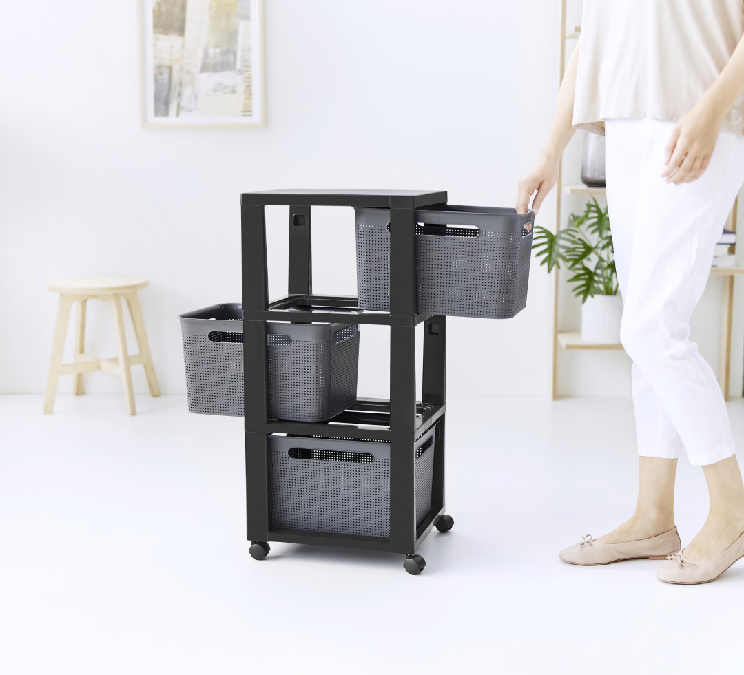 Rotho Schubladenbox Tower 3 x 16 L Brisen mit Rollen anthrazit kaufen ...