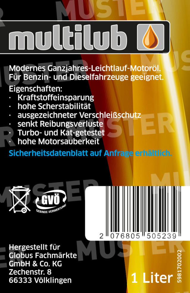 Multilub Motoröl 5W-40LL 1L kaufen | Globus Baumarkt