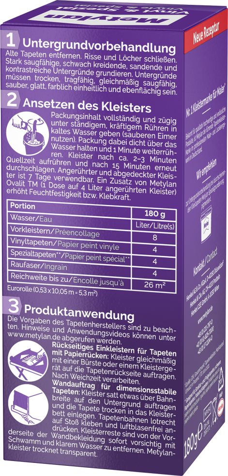 Metylan Vinyl & Spezial Tapetenkleister 180 g Paket, trocknet ...