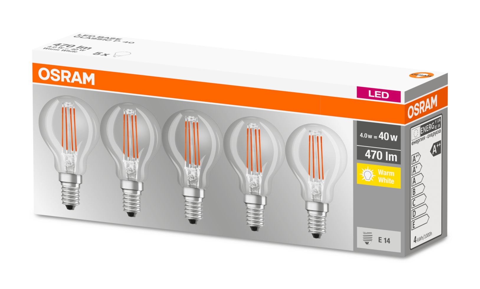 Osram LED Leuchtmittel 5er Pack Tropfenform P40, E14, 4W, warmweiß, klar kaufen | Globus Baumarkt