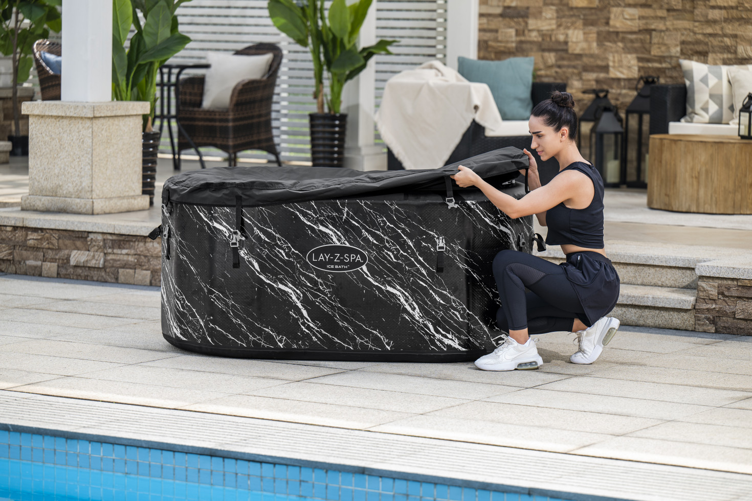 Bestway Eisbad LAY-Z-SPA FortiFiber Glacial Dip mit Filterpumpe 71 x 92 ...