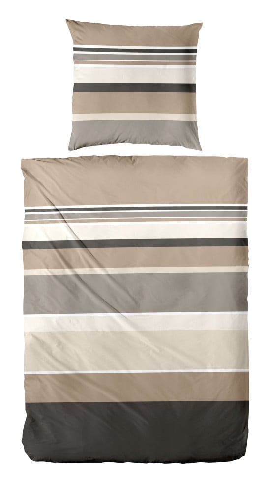 Bettwäsche Mako-Satin Streifen beige-grau 155 x 220 cm kaufen | Globus ...
