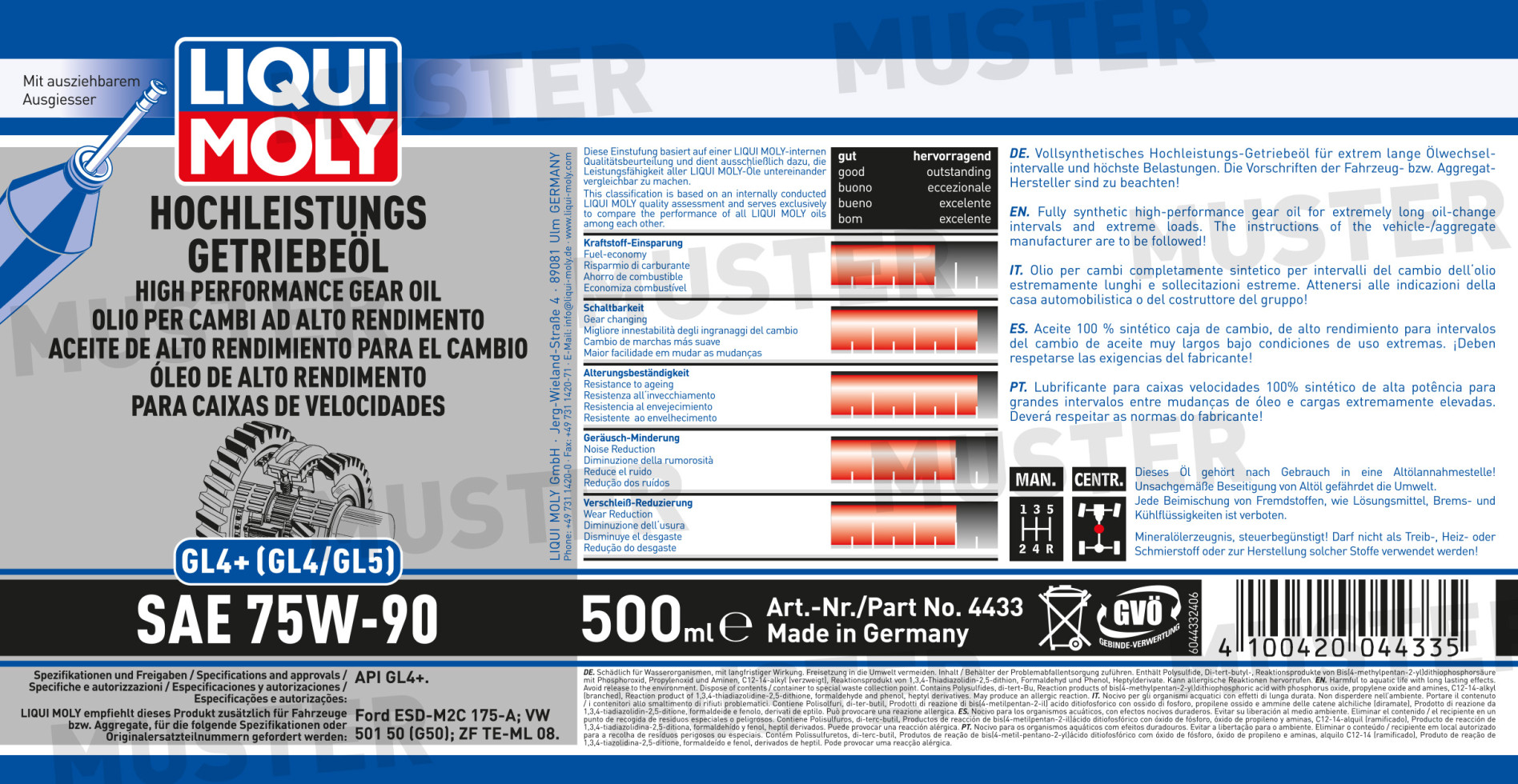 Liqui Moly Hochleistungs-Getriebeöl GL4+ (GL4/GL5) SAE 75W-90 500 ml ...