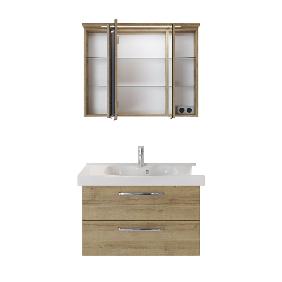 Pelipal Badmöbel-Set Trentino Riviera Eiche quer mit Keramik-Waschtisch ...